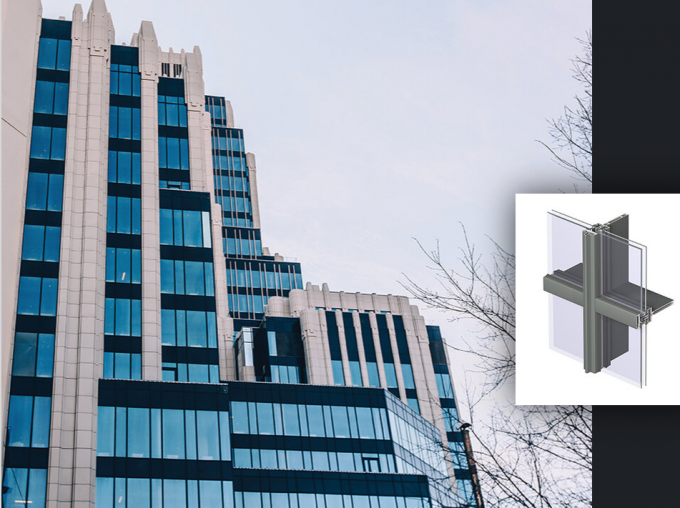 Unitized Glass Curtain Wall Facade Waterproof Double Tempered Glazing